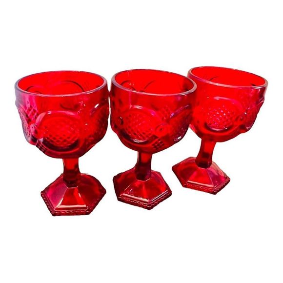 Avon | Dining | Vintageavon Cape Cod Red Pressed Glass Goblets Set Of 3 ...